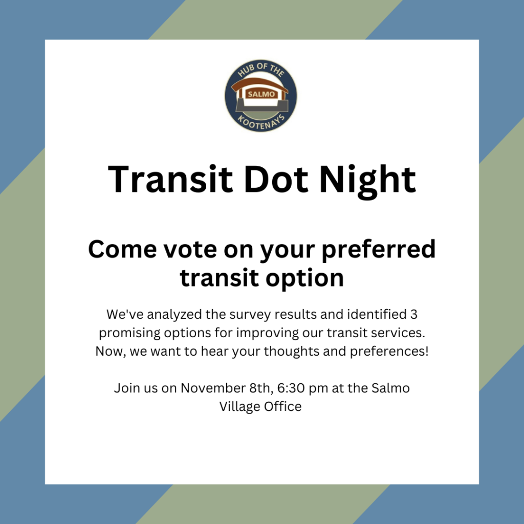 Transit Study Open House: November 8, 2023 - Village of Salmo