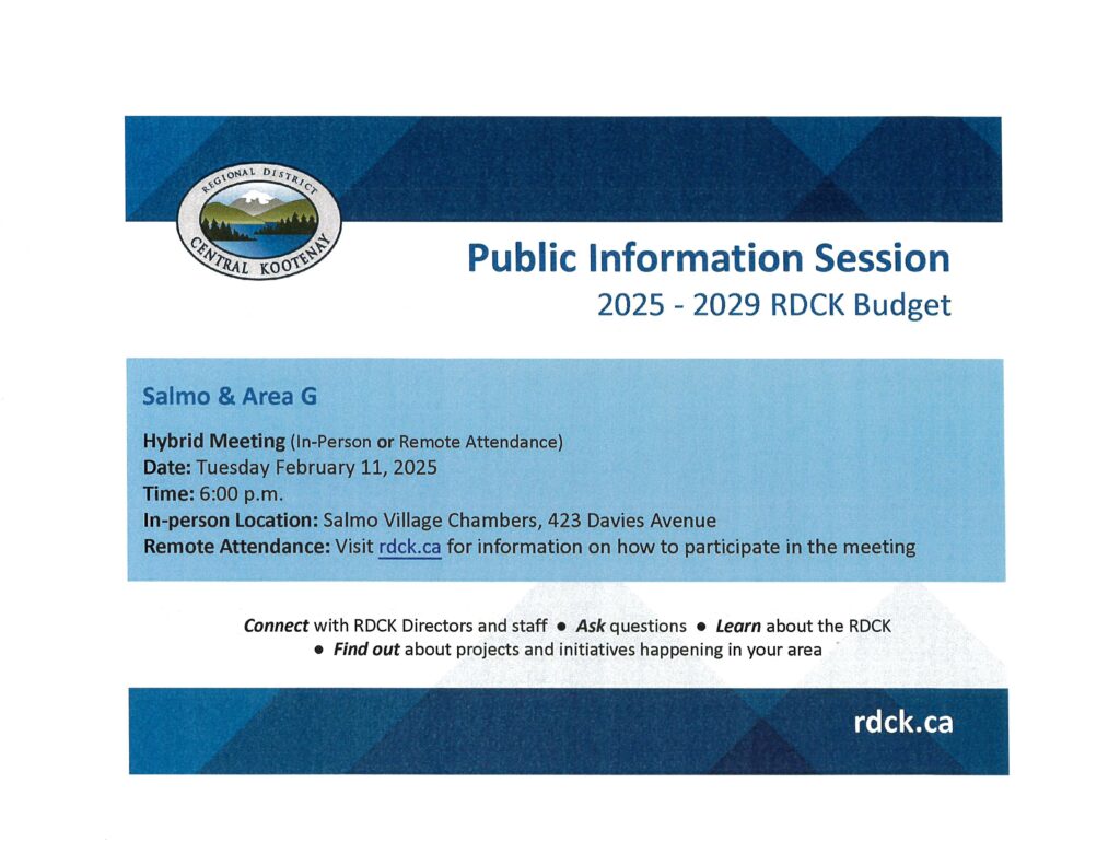 Notice of Public Information Session: RDCK Budget 2025-2029 for Salmo ...